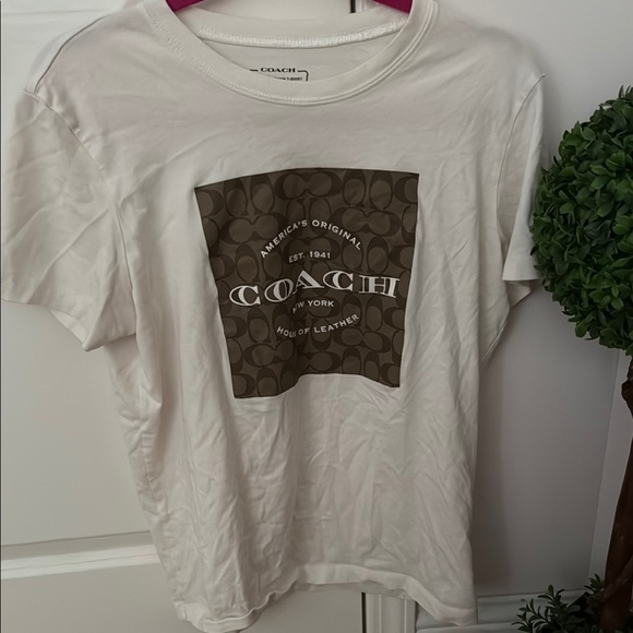 Coach | Tops | Coach White Tee With Brown Logo Design | Poshmark